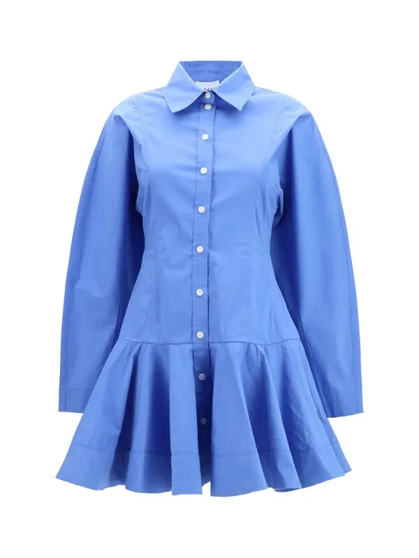 GANNI Cotton Shirt Dress With Balloon Skirt - Blue