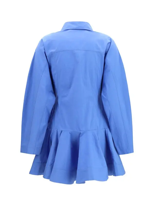 GANNI Cotton Shirt Dress With Balloon Skirt - Blue