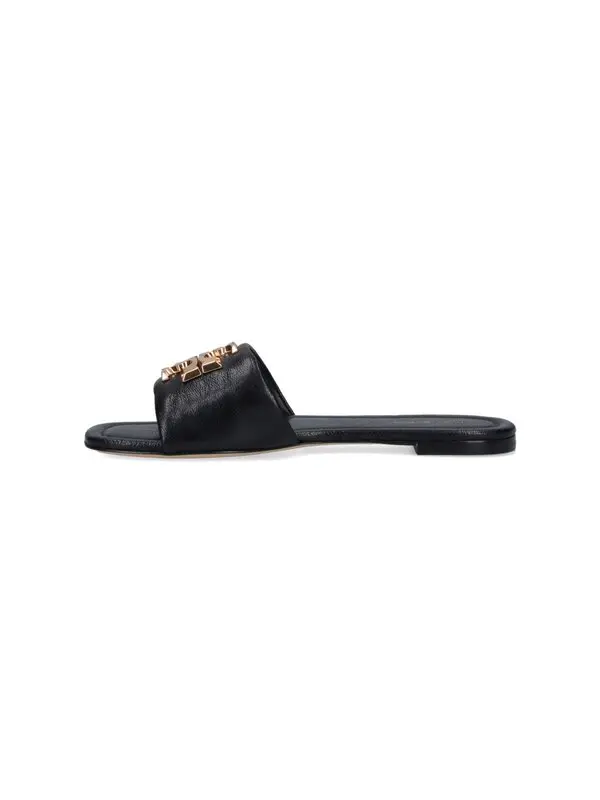 Tory Burch Eleanor Padded Leather Slide Sandals - Black