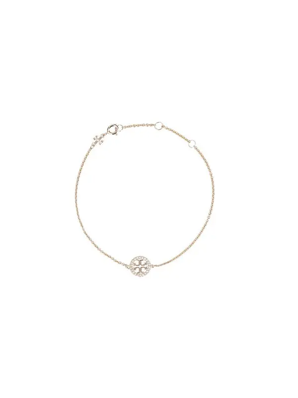 Tory Burch Miller Logo Charm Bracelet With Rhinestones - Gold