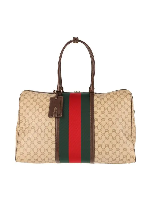 Gucci Gg Monogram Canvas Travel Bag With Web Detail - Beige