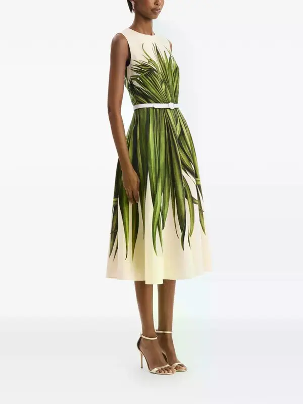 Oscar De La Renta Sleeveless Wool-blend Dress With Buckle Belt