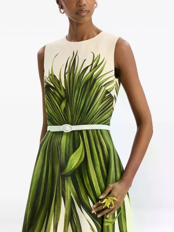 Oscar De La Renta Sleeveless Wool-blend Dress With Buckle Belt