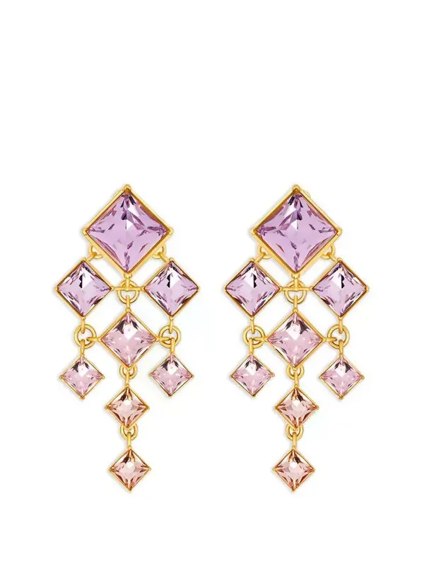 Oscar De La Renta Square-cut Rhinestone Chandelier Clip-on Earrings - Gold