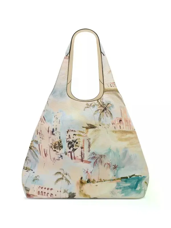 Oscar De La Renta Topaz Landscape-print Pebbled-leather Tote Bag - Neutrals