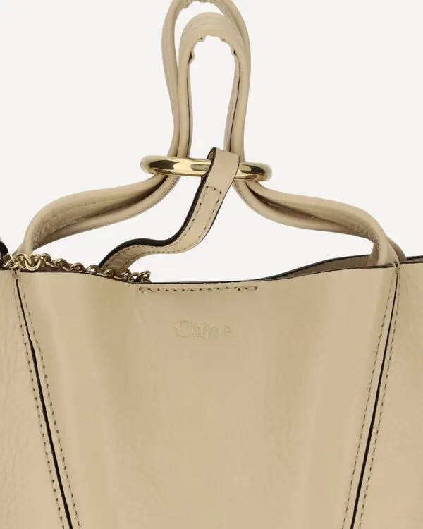 Chloé Spin Shoulder Bag In Grained Leather - Beige