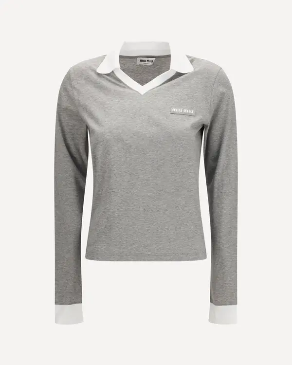 Miu Miu Long-sleeved Cotton Polo T-shirt