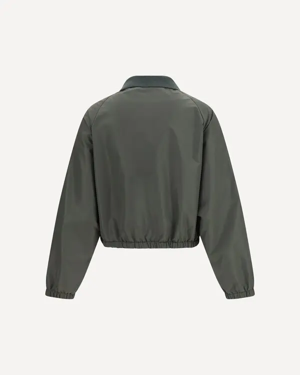 Miu Miu Technical Fabric Jacket With Knit Collar And Leather Details