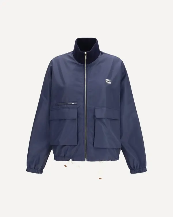 Miu Miu Technical Canvas Zip-up Jacket With Leather Details - Blue