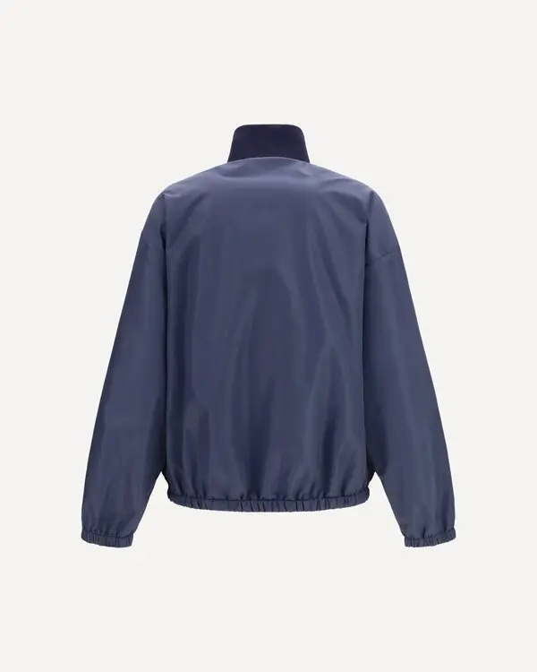 Miu Miu Technical Canvas Zip-up Jacket With Leather Details - Blue