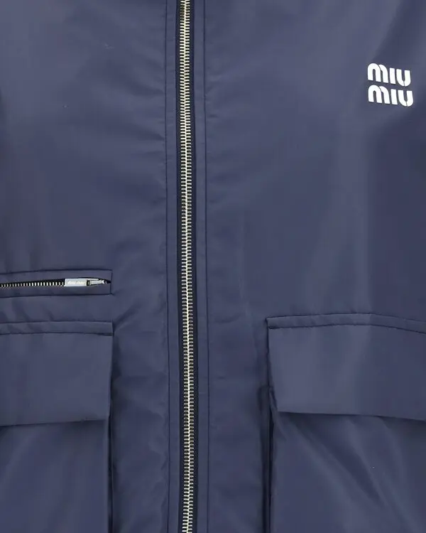 Miu Miu Technical Canvas Zip-up Jacket With Leather Details - Blue