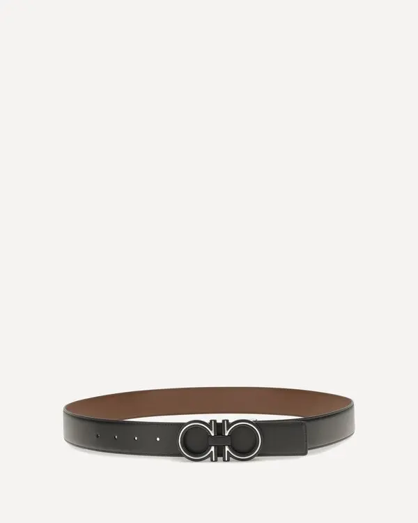 FERRAGAMO Reversible Leather Belt With Gancini Buckle - Blue