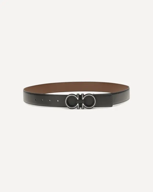 FERRAGAMO Reversible Leather Belt With Gancini Buckle - Blue