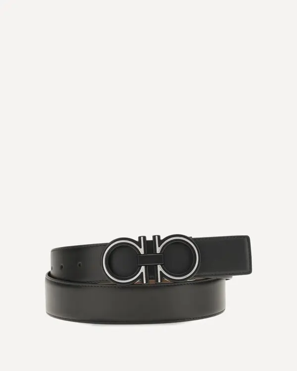 FERRAGAMO Reversible Leather Belt With Gancini Buckle - Blue