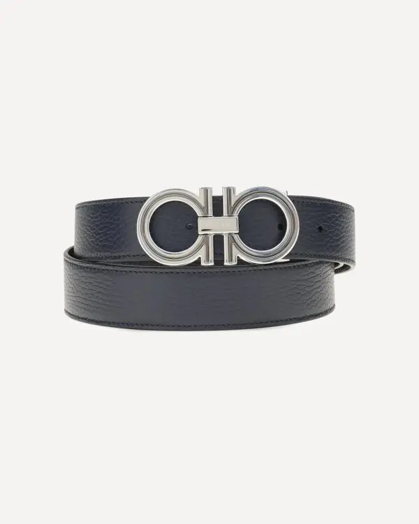 FERRAGAMO Reversible Leather Belt With Gancini Buckle - Blue