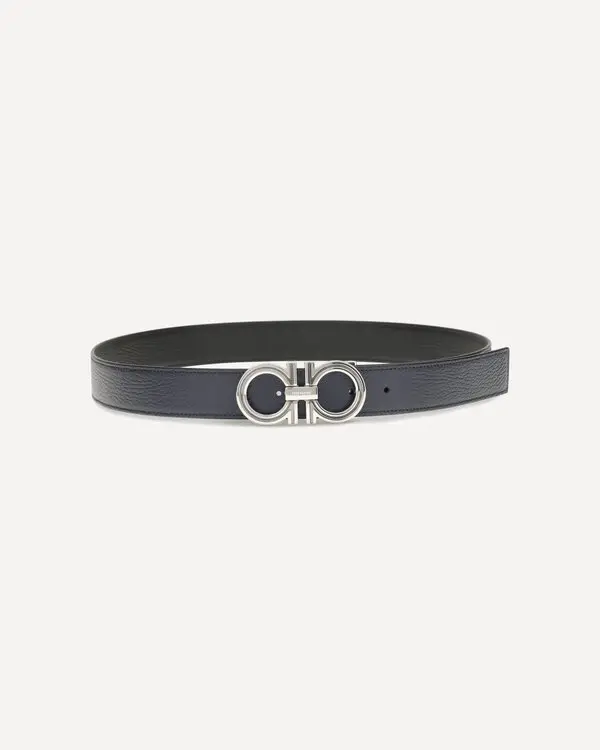 FERRAGAMO Reversible Leather Belt With Gancini Buckle - Blue