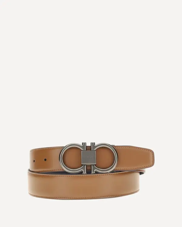 FERRAGAMO Reversible Gancini Leather Belt - Beige