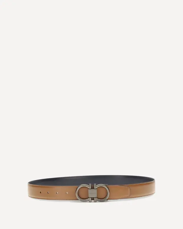 FERRAGAMO Reversible Gancini Leather Belt - Beige