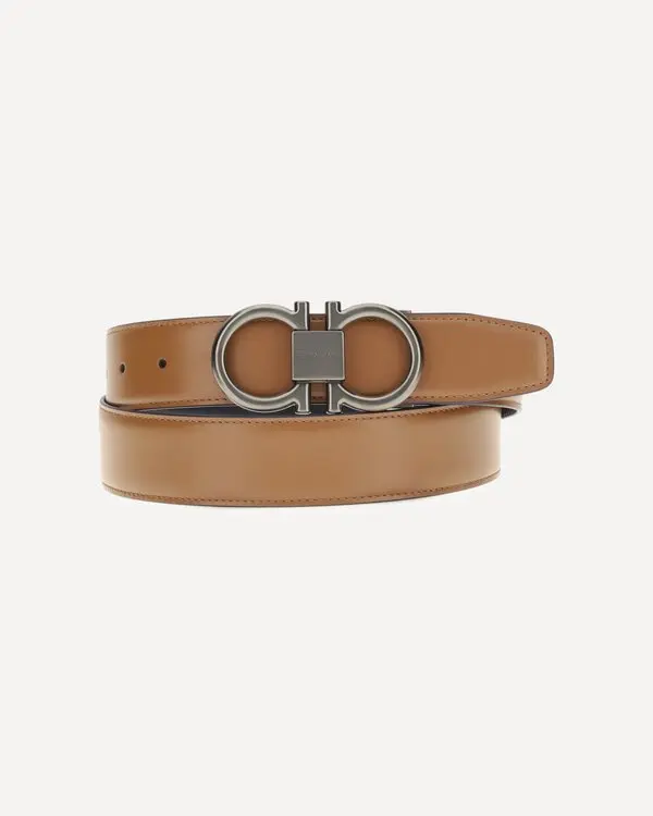 FERRAGAMO Reversible Gancini Leather Belt - Beige