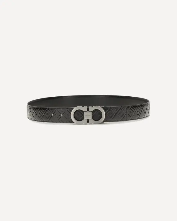 FERRAGAMO Reversible Leather Gancini Belt - Black