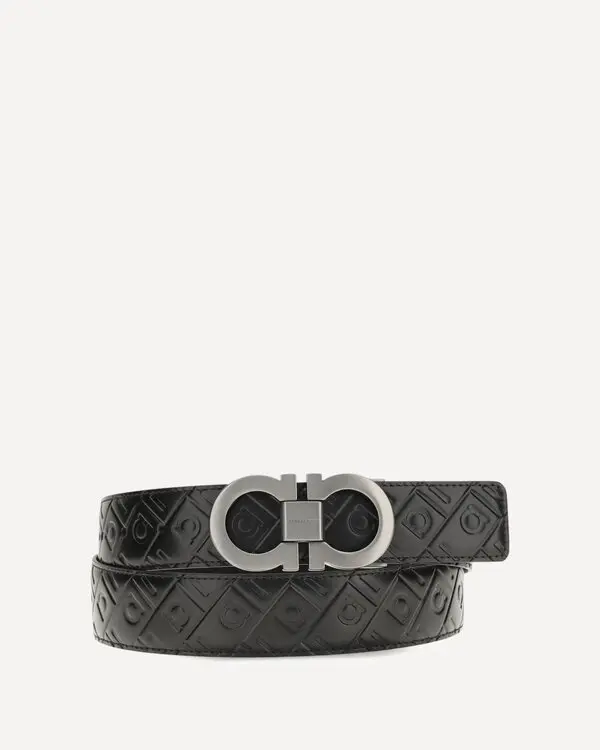 FERRAGAMO Reversible Leather Gancini Belt - Black