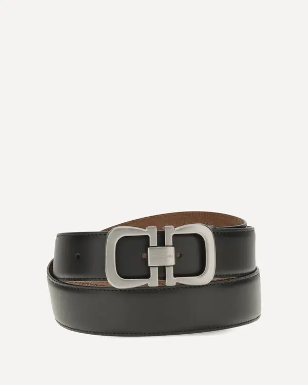 FERRAGAMO Reversible Leather Belt With Gancini Logo Buckle - Black
