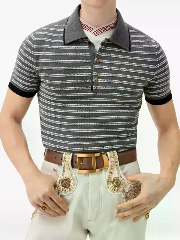 Versace Jacquard Cotton-blend Knit Polo