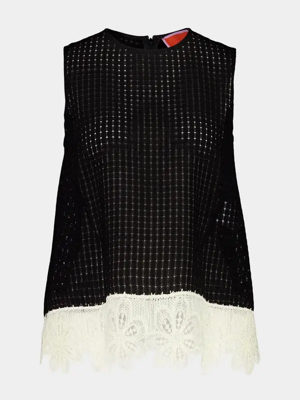 La DoubleJ Sleeveless Top With Lace Hem - Black