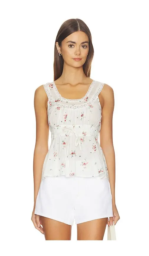 Tularosa Meredith Floral Print Cotton Voile Top With Drawstring Waist