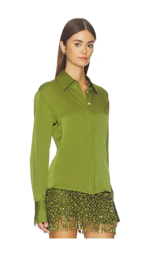 Cult Gaia Silk Button-down Shirt With Front Tie Detail - Deep Pasture