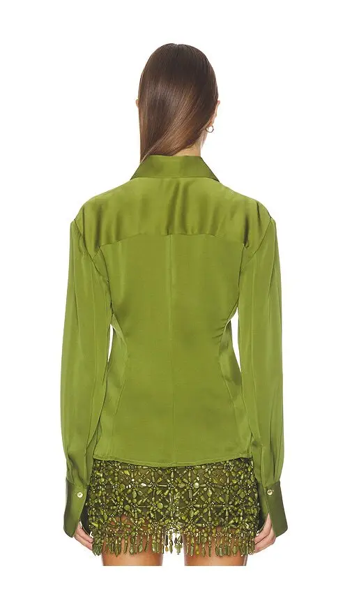 Cult Gaia Silk Button-down Shirt With Front Tie Detail - Deep Pasture