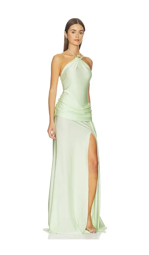 SHANI SHEMER Halterneck Maxi Dress With Faux Stone Accent