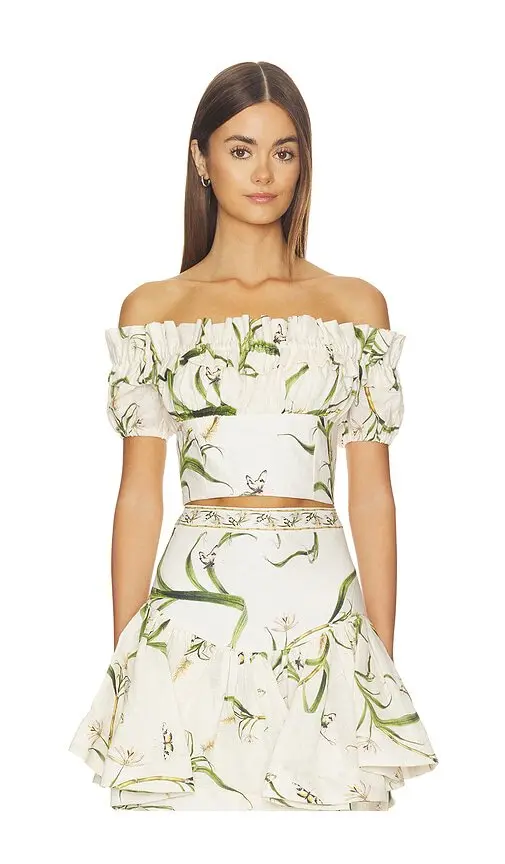 Agua Bendita Off-the-shoulder Cropped Top