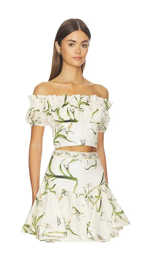 Agua Bendita Off-the-shoulder Cropped Top