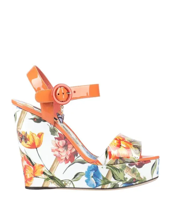 Dolce & Gabbana Calfskin Floral Print Wedge Sandals