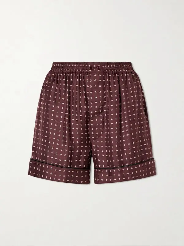 Saint Laurent Printed Silk-twill Shorts - Burgundy