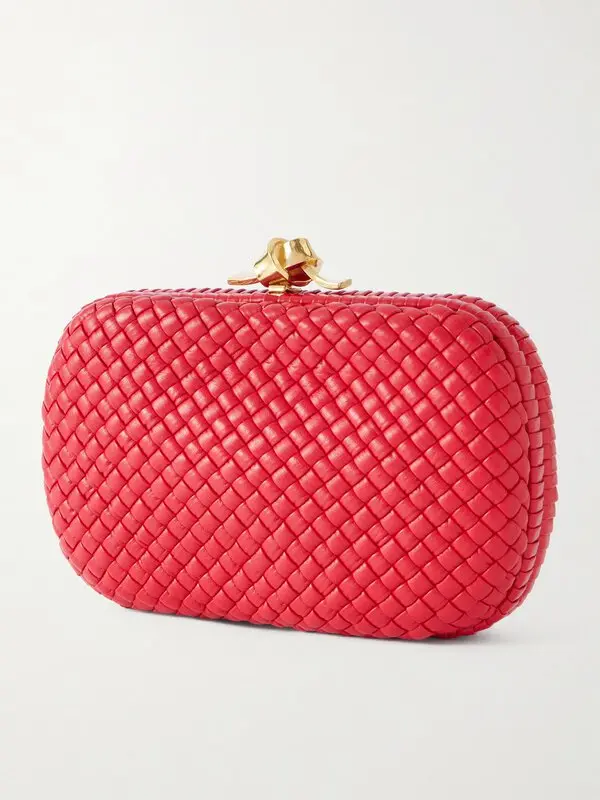 Bottega Veneta Knot Intrecciato Leather Clutch - Red