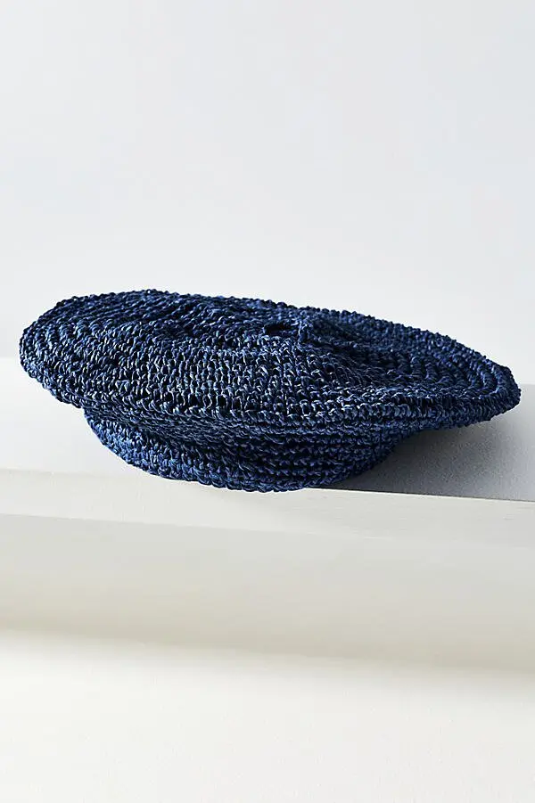 WYETH Straw Beret - Navy