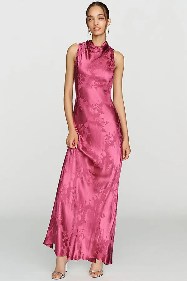 Bhldn High-neck Floral Print Slip Maxi Dress - Medium Pink