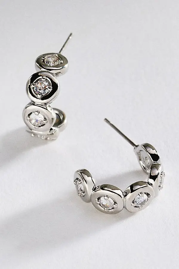 Anthropologie Bezel-set Crystal Hoop Earrings - Silver