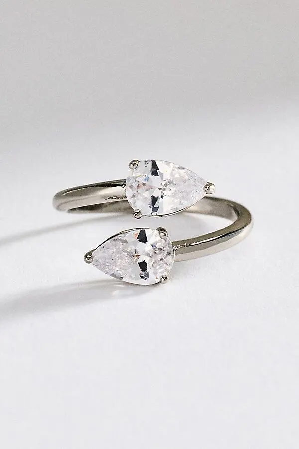 Ettika Crystal Teardrop Wrap Ring - Silver