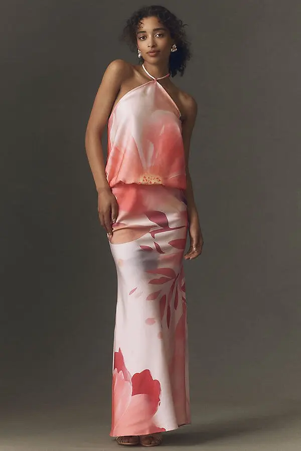 Bhldn Floral Halterneck Maxi Dress - Pink Floral