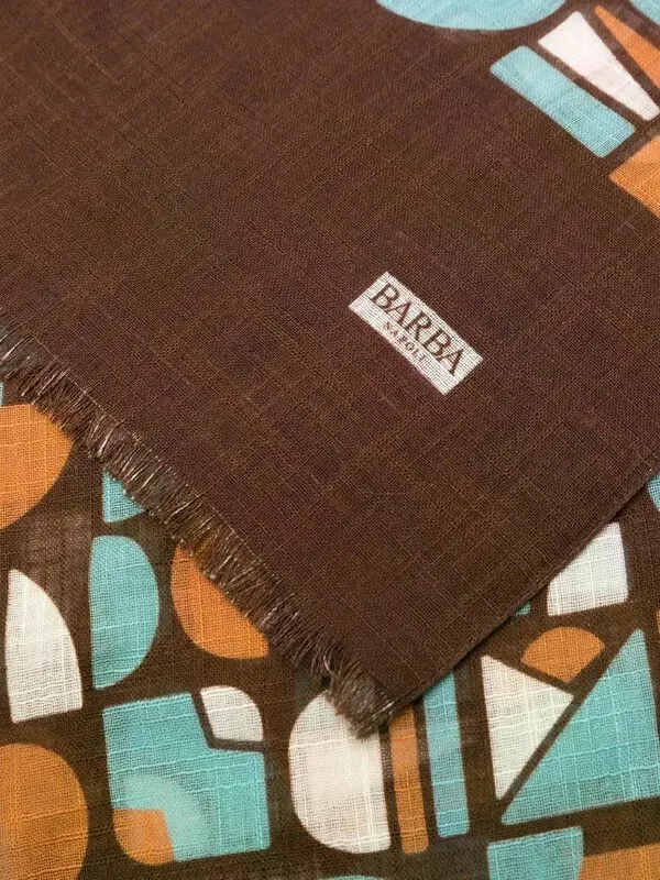 BARBA NAPOLI Geometric-print Fringed Scarf - Brown