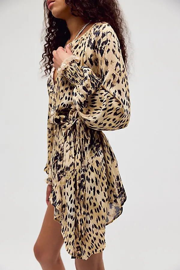 SPELL Animal Print Drawstring Waist Blouse