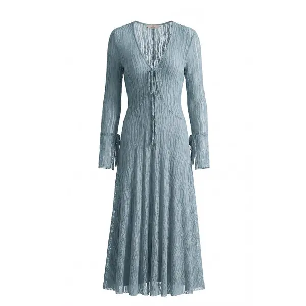 BELSIZE25 Sheer Lace Knit Flared Sleeve Dress - Green