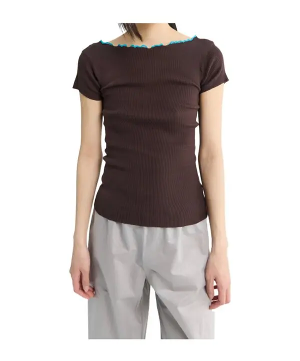 Paloma Wool Ribbed Top With Wavy Piping - Brown