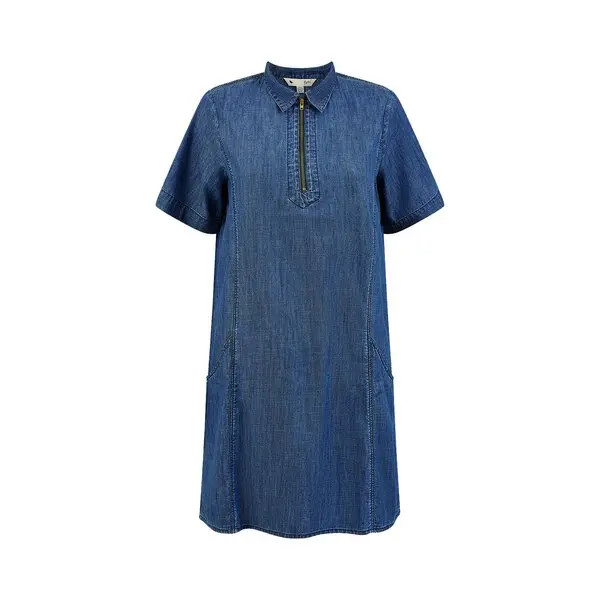 YUMI Cotton Chambray Tunic Dress With Zip Neckline