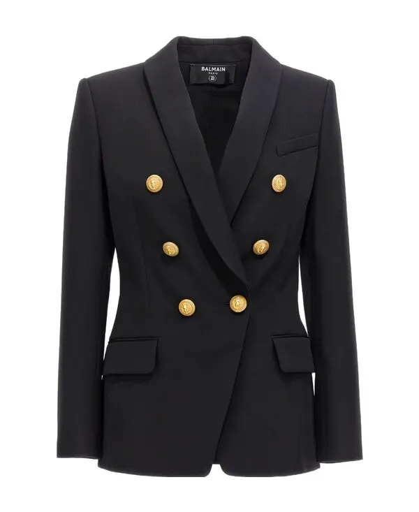 Balmain Double-breasted Blazer With Logo Buttons - Black