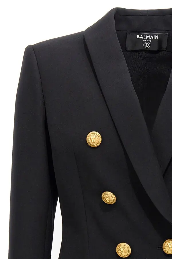 Balmain Double-breasted Blazer With Logo Buttons - Black