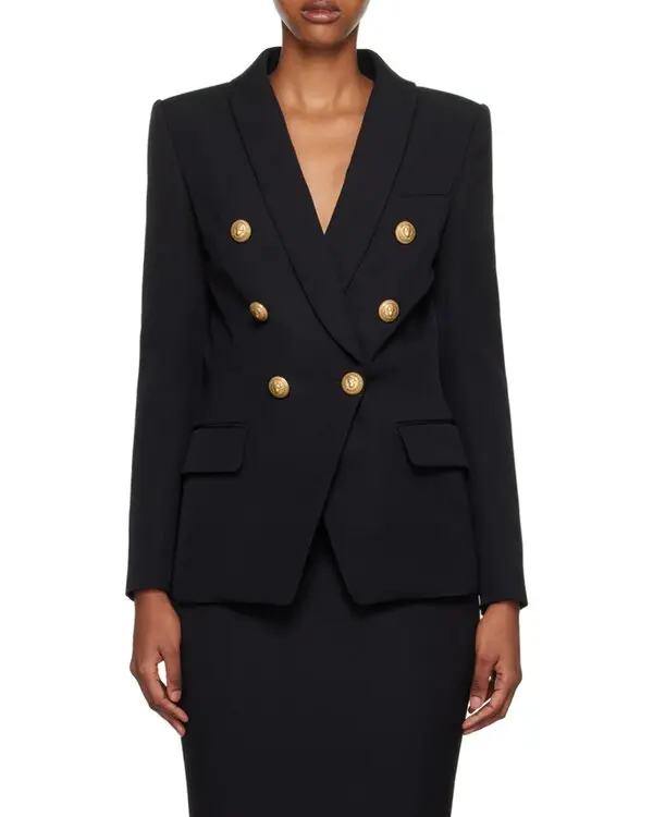 Balmain Double-breasted Blazer With Logo Buttons - Black
